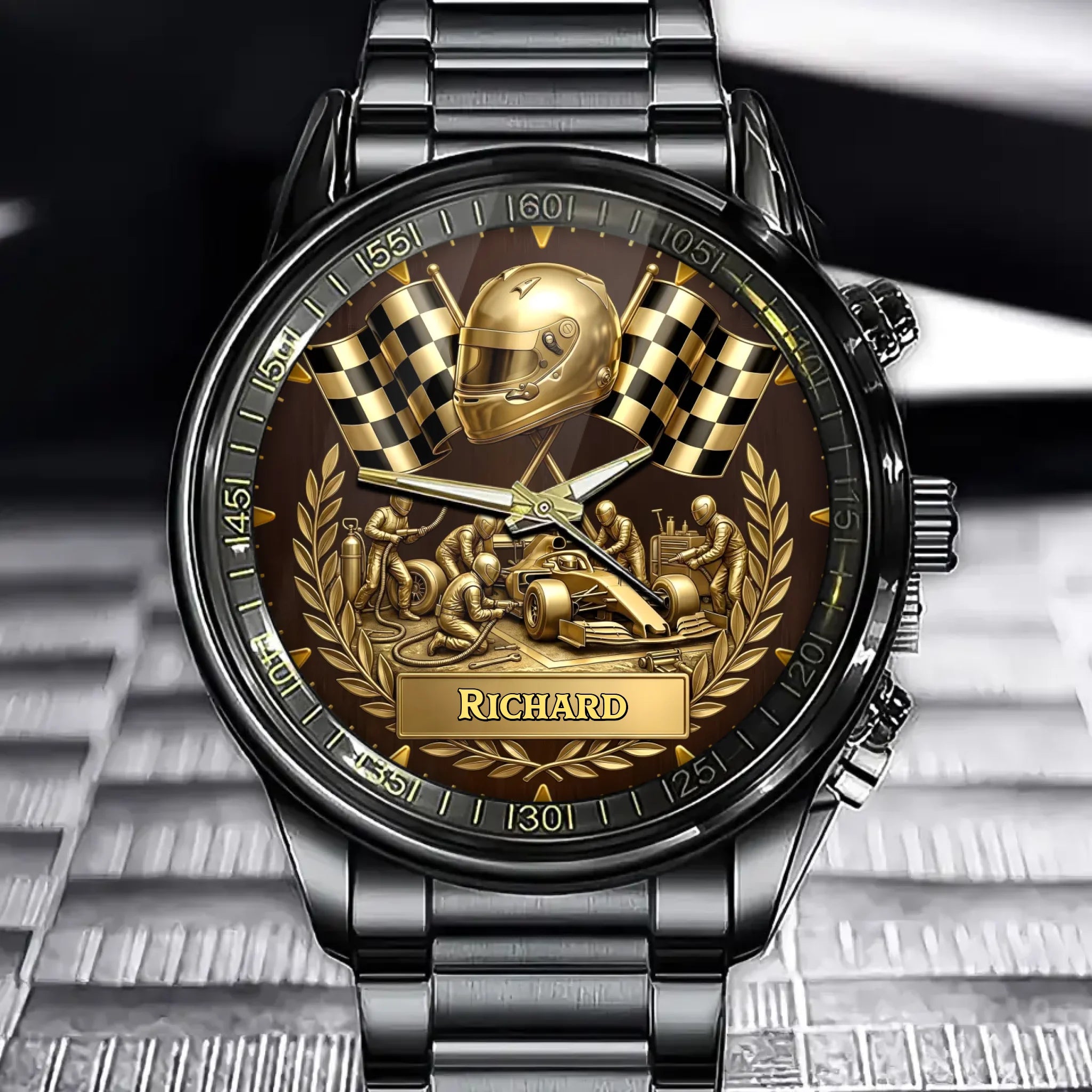 Personalized Racing Watch with Custom Formula Car and Pit Crew Design – Munbee Prints™️